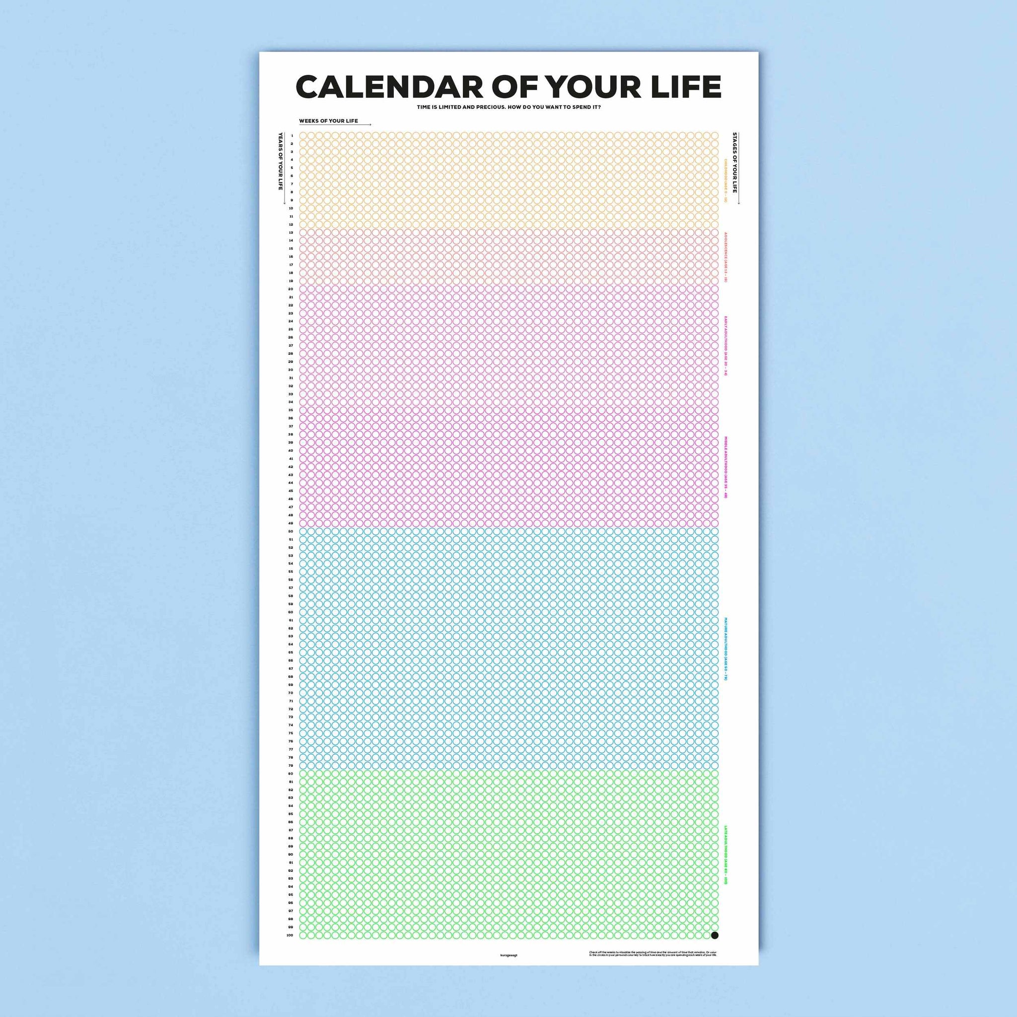 Calendar of Your Life Infographic Poster (Neon) – the kurzgesagt shop